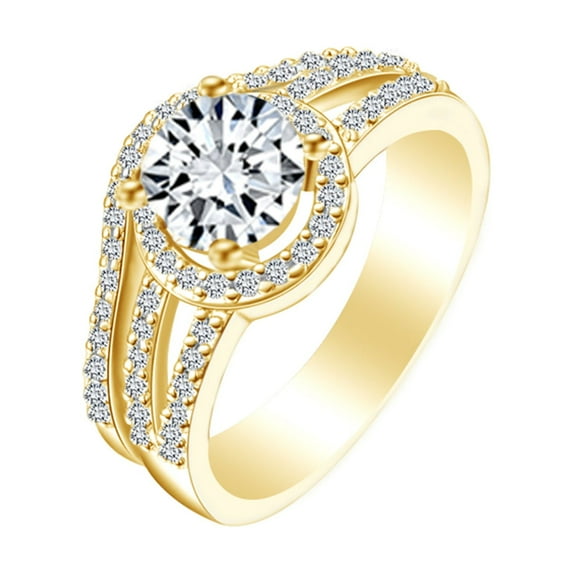 AFFY Round Shape White Cubic Zirconia 14k Yellow Gold Over Sterling ...