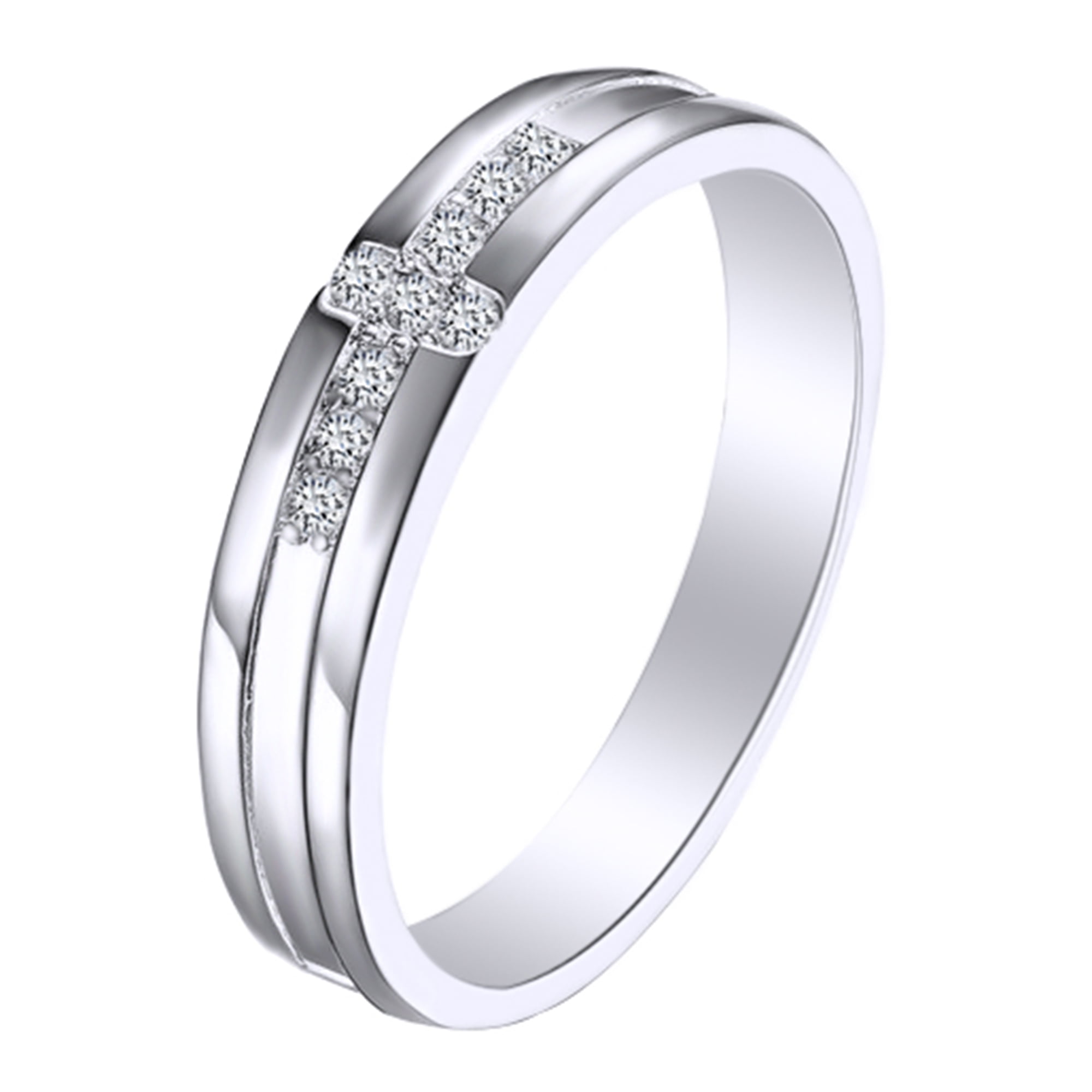 AFFY Round Shape White Cubic Zirconia Cross Band Ring 14k White Gold Over Sterling Silver ...