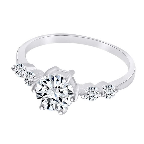 AFFY Round Shape White Cubic Zirconia Engagement Ring In 14k Solid White Gold (1.00 cttw) Ring ...