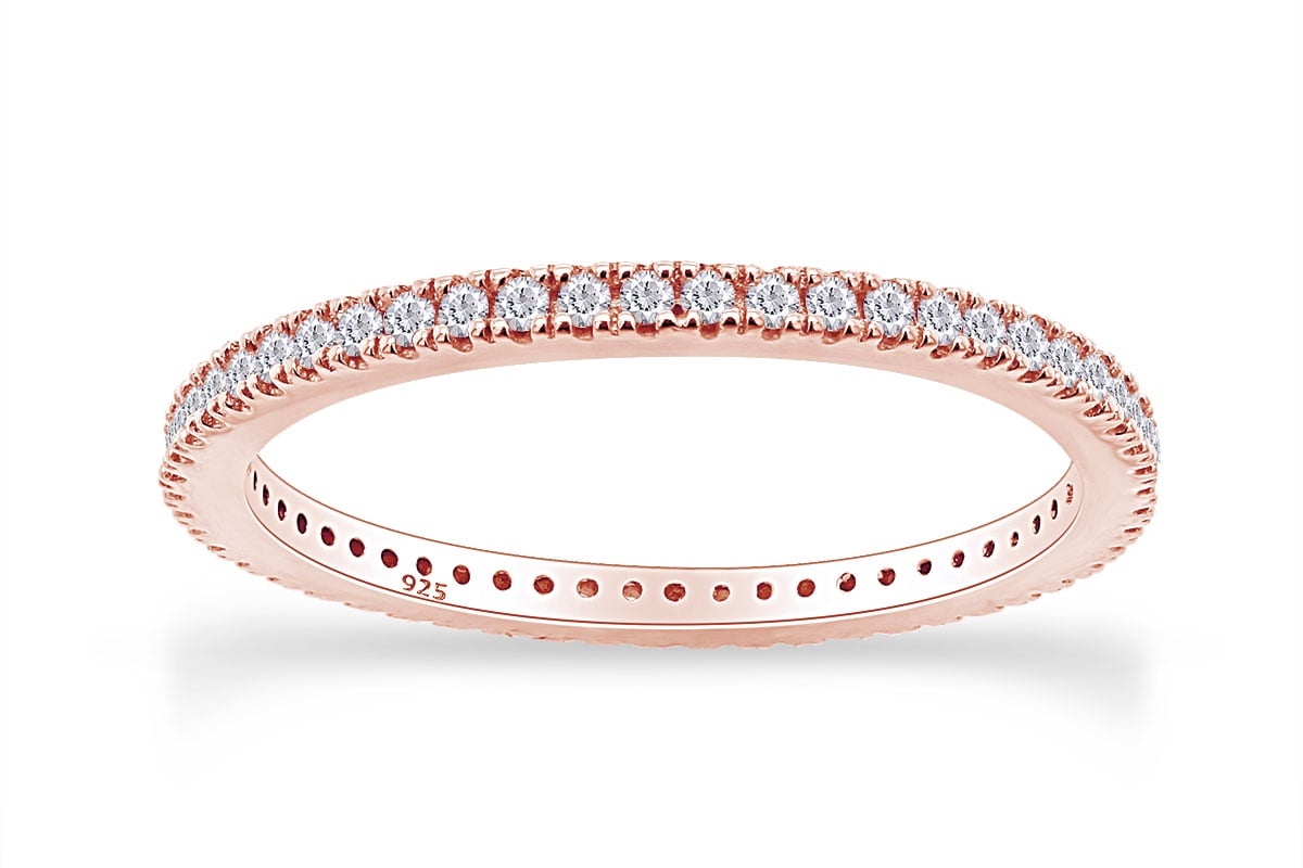 AFFY Round Shape White Cubic Zirconia Full Eternity Wedding Band Ring ...