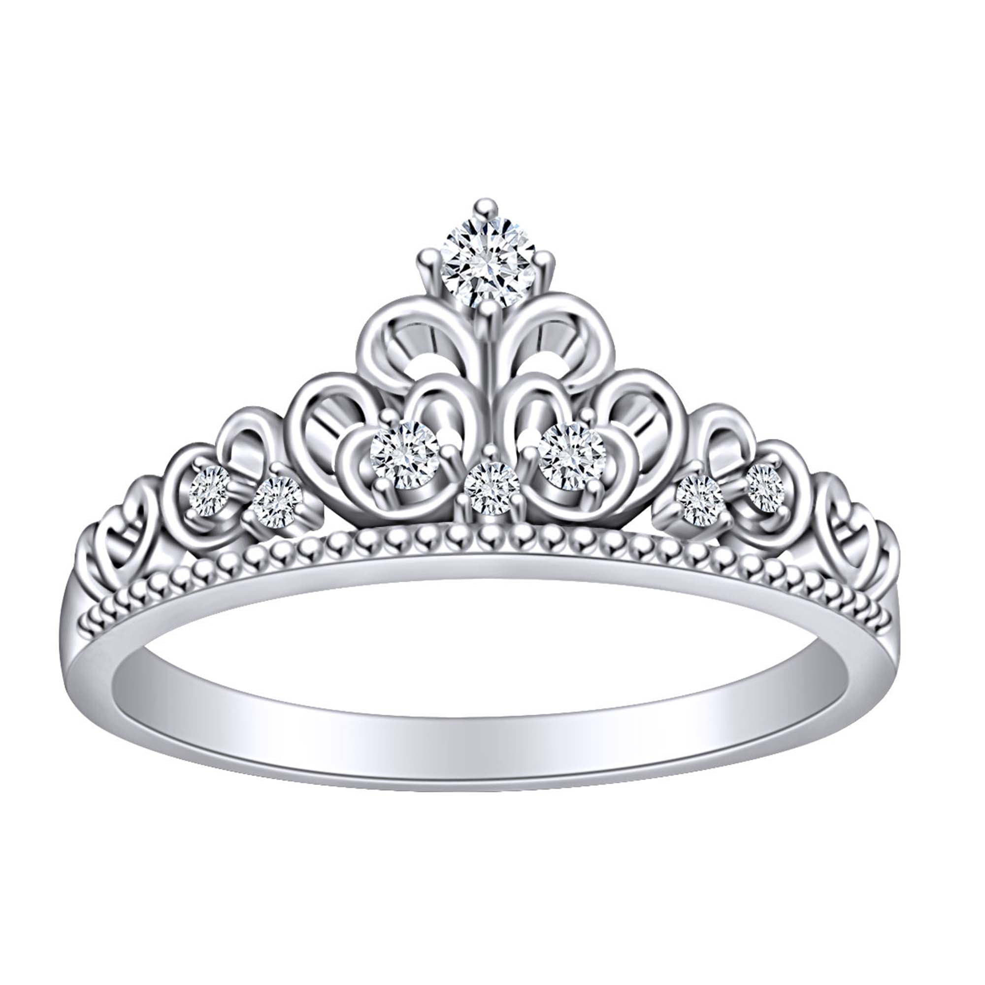 AFFY Round Shape White Cubic Zirconia Princess Crown Engagement Band ...