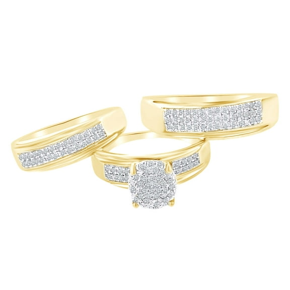 AFFY Round Cut White Cubic Zirconia Engagement and Wedding Trio Band ...