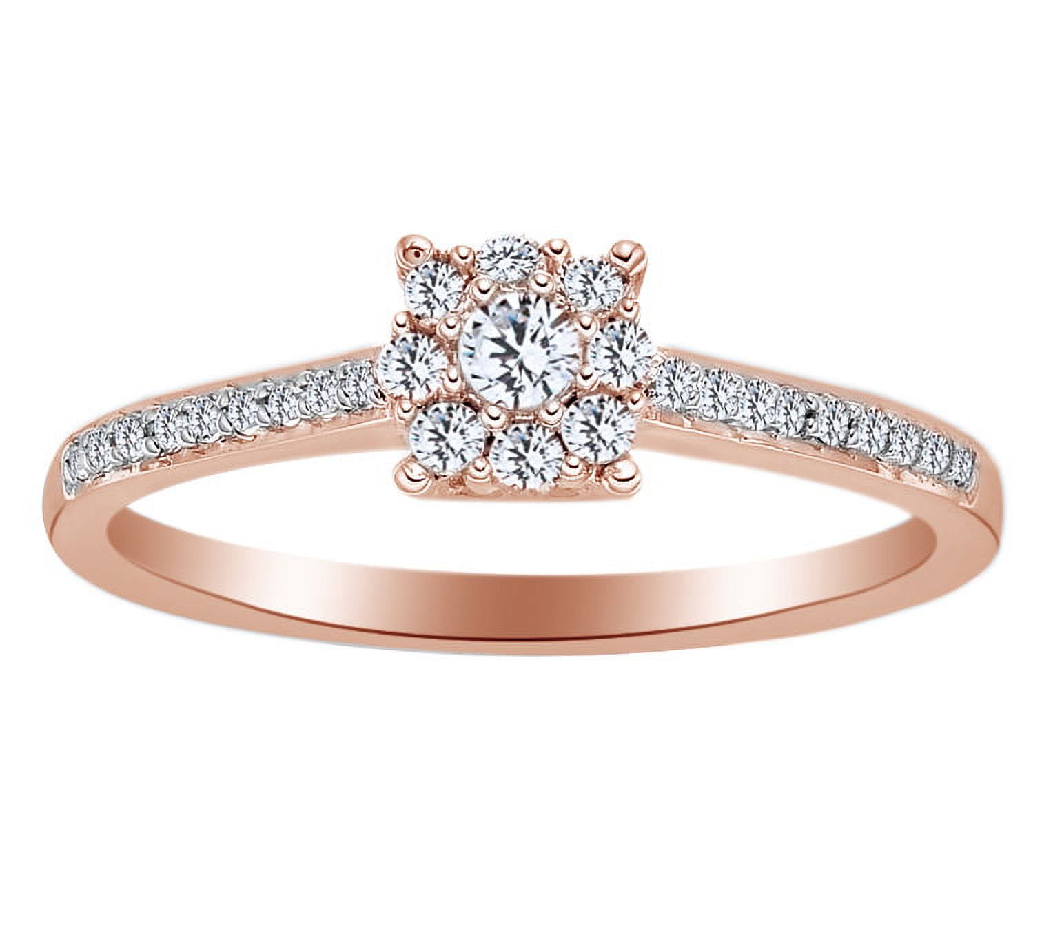 AFFY Round Shape White Diamond Cluster Solitaire Engagement Ring In 10K ...