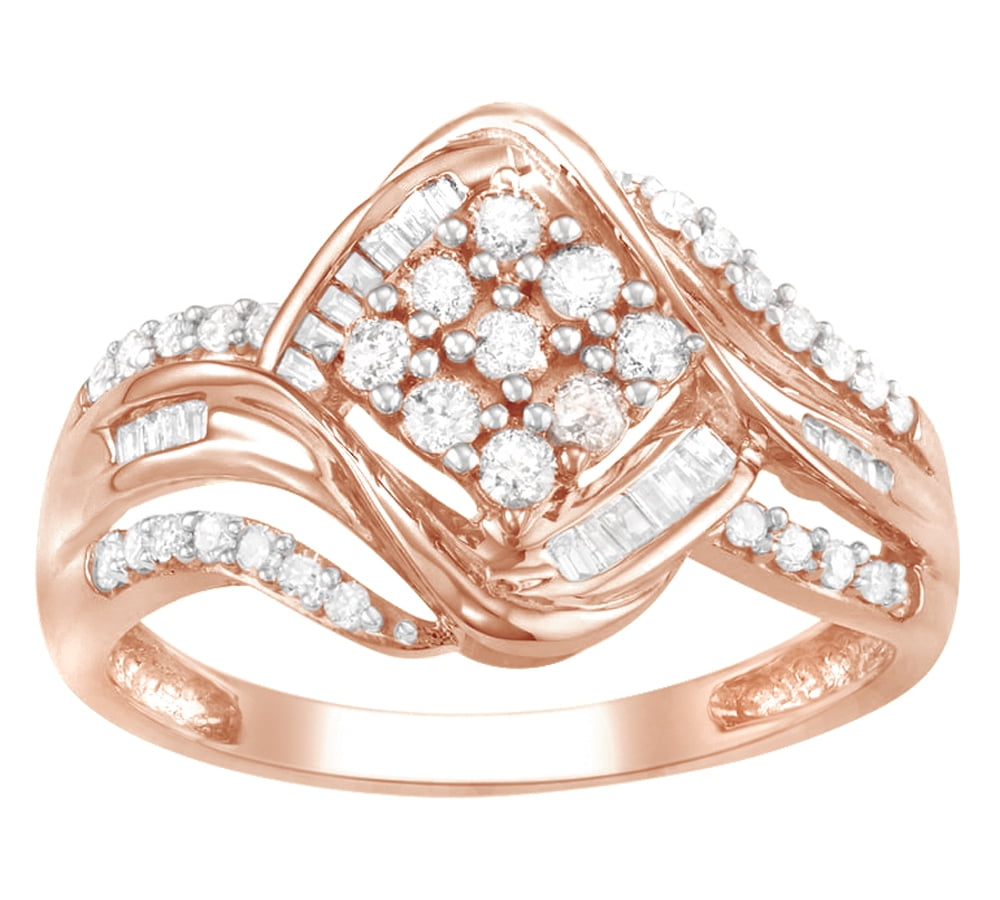 Round Shape White Diamond Clusterpass Ring In 10K Solid Rose Gold (0.5 ...