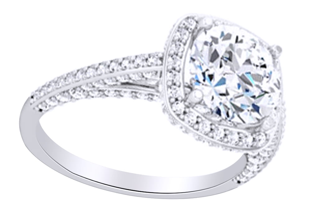 AFFY Round Shape White Diamond Halo Style Engagement Ring 10K Solid ...