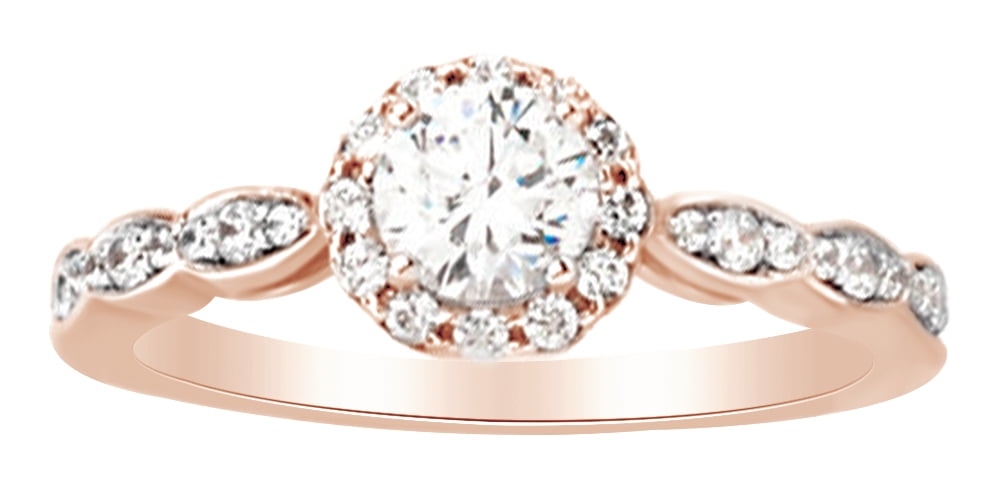 Round Shape White Diamond Halo Style Engagement Ring In 14K Solid Rose ...