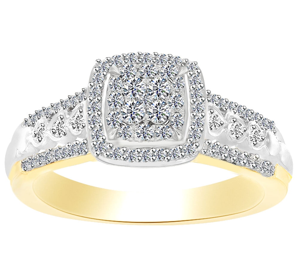 AFFY Round Shape White Diamond Halo Style Engagement Ring In Two Tone ...