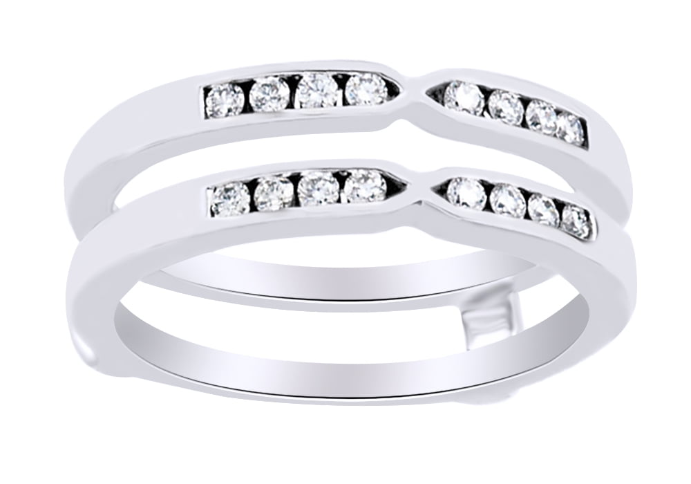 AFFY Round Shape White Diamond Ring Guard Enhancer In 14K White Gold (0 ...