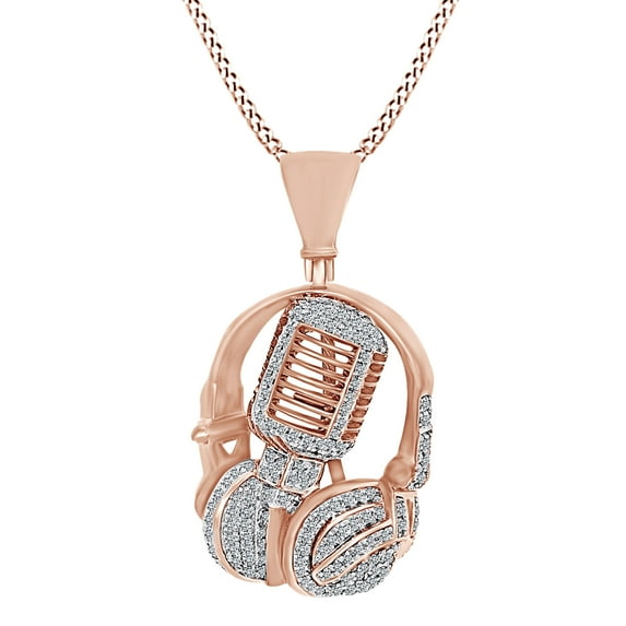 AFFY Round Shape White Natural Diamond 10k Solid Rose Gold Headphone ...