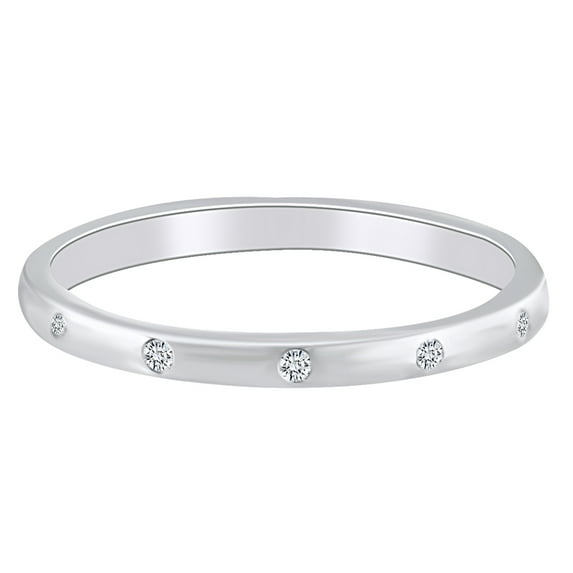 AFFY Round Shape White Natural Diamond Accent Bezel Set Band Ring 14k ...