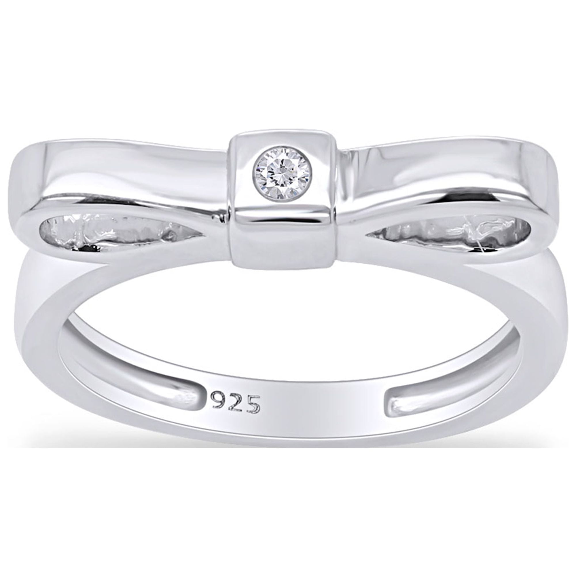 AFFY Round Shape White Natural Diamond Accent Ribbon Bow Ring In 14k ...