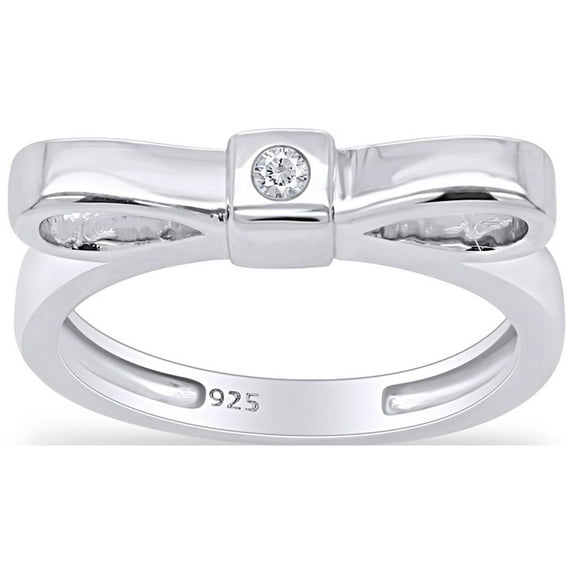 AFFY Round Shape White Natural Diamond Accent Ribbon Bow Ring In 14k ...