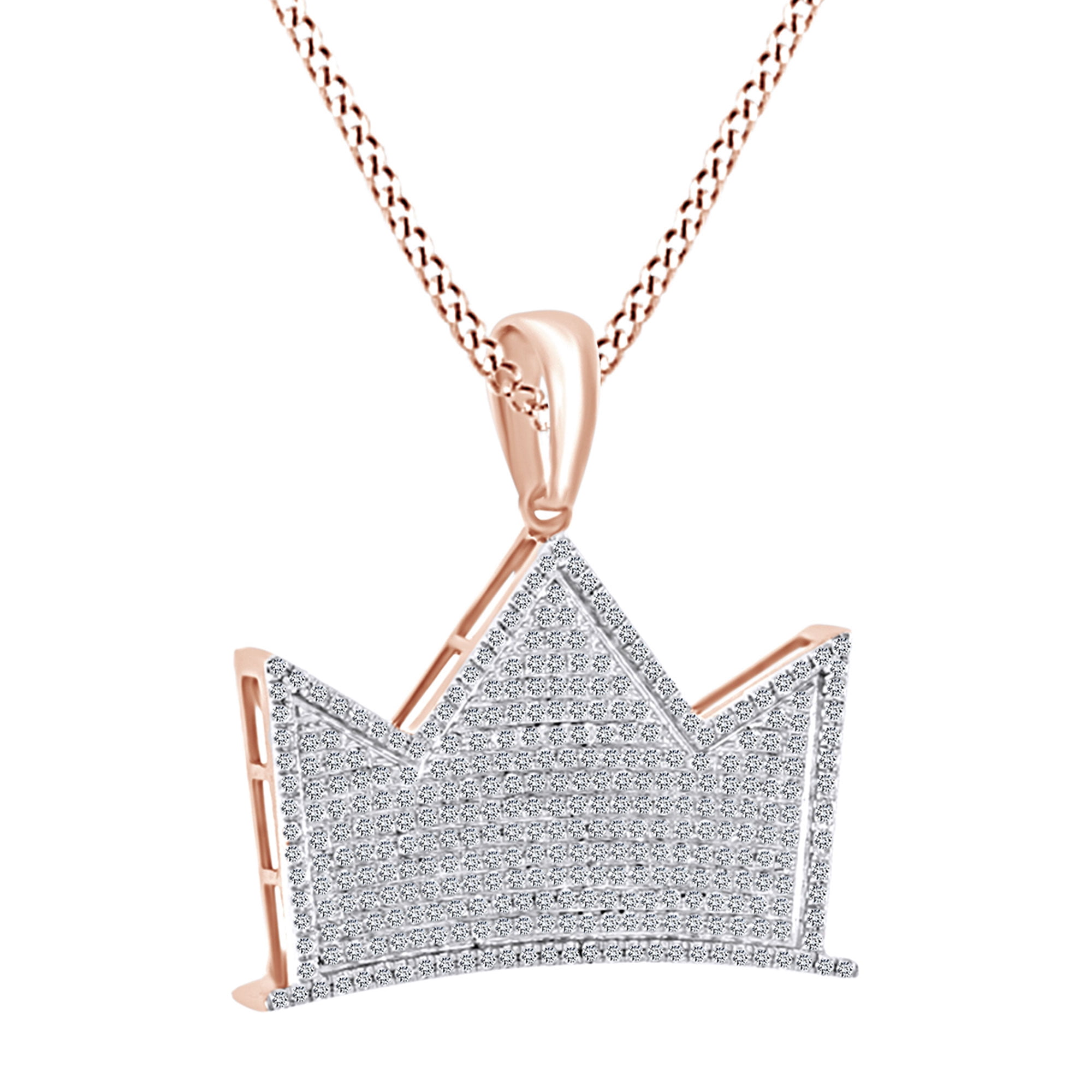 AFFY Round Shape White Natural Diamond Crown Pendant Necklace 10k Solid ...