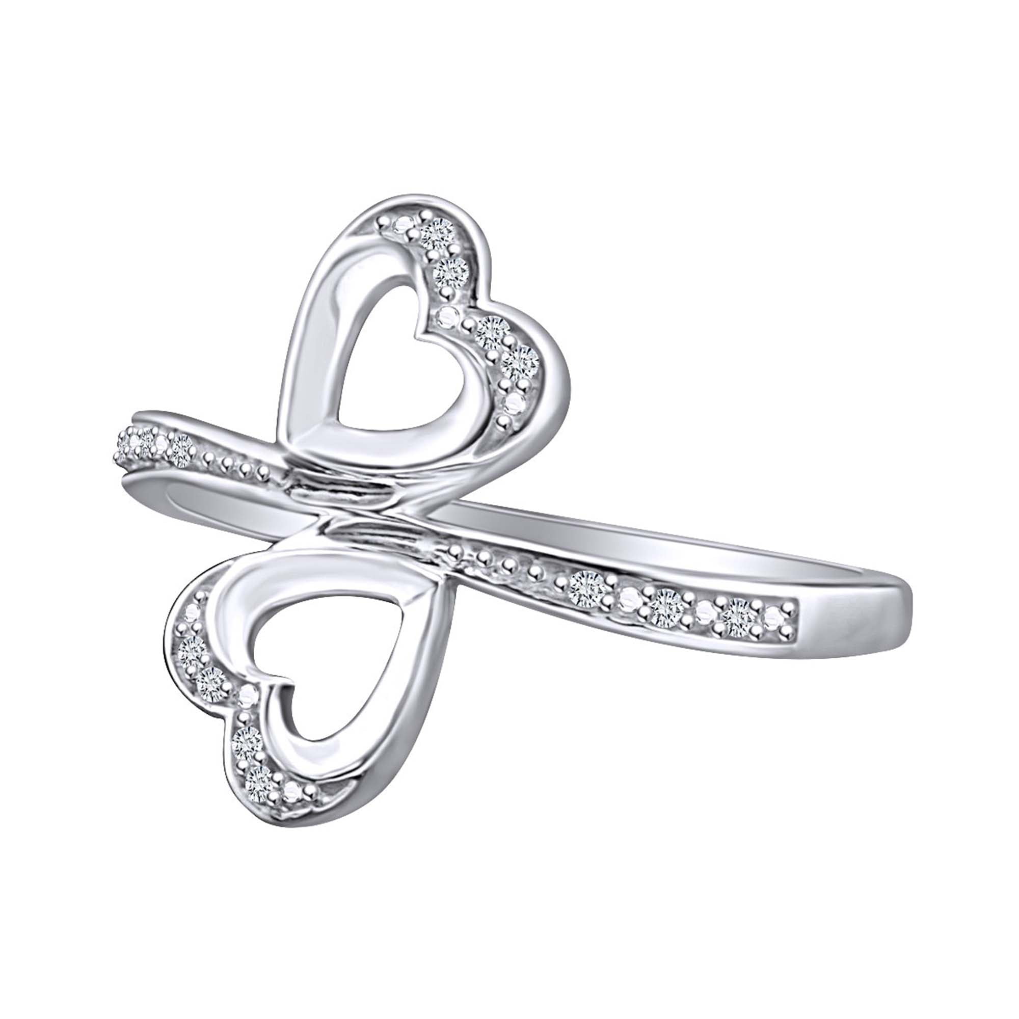 AFFY Round Shape White Natural Diamond Double Heart Ring In 10K Solid White Gold - Walmart.com