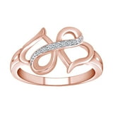 AFFY Round Shape White Natural Diamond Double Open Heart Ring In 10K ...