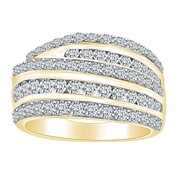 AFFY Round Shape White Natural Diamond Five Row Anniversary Wedding Band Ring In 14k Solid ...