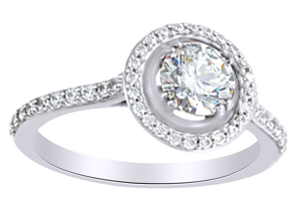 AFFY Round Shape White Natural Diamond Halo Style Engagement Ring In ...