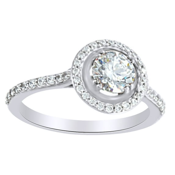 AFFY Round Shape White Natural Diamond Halo Style Engagement Ring In ...