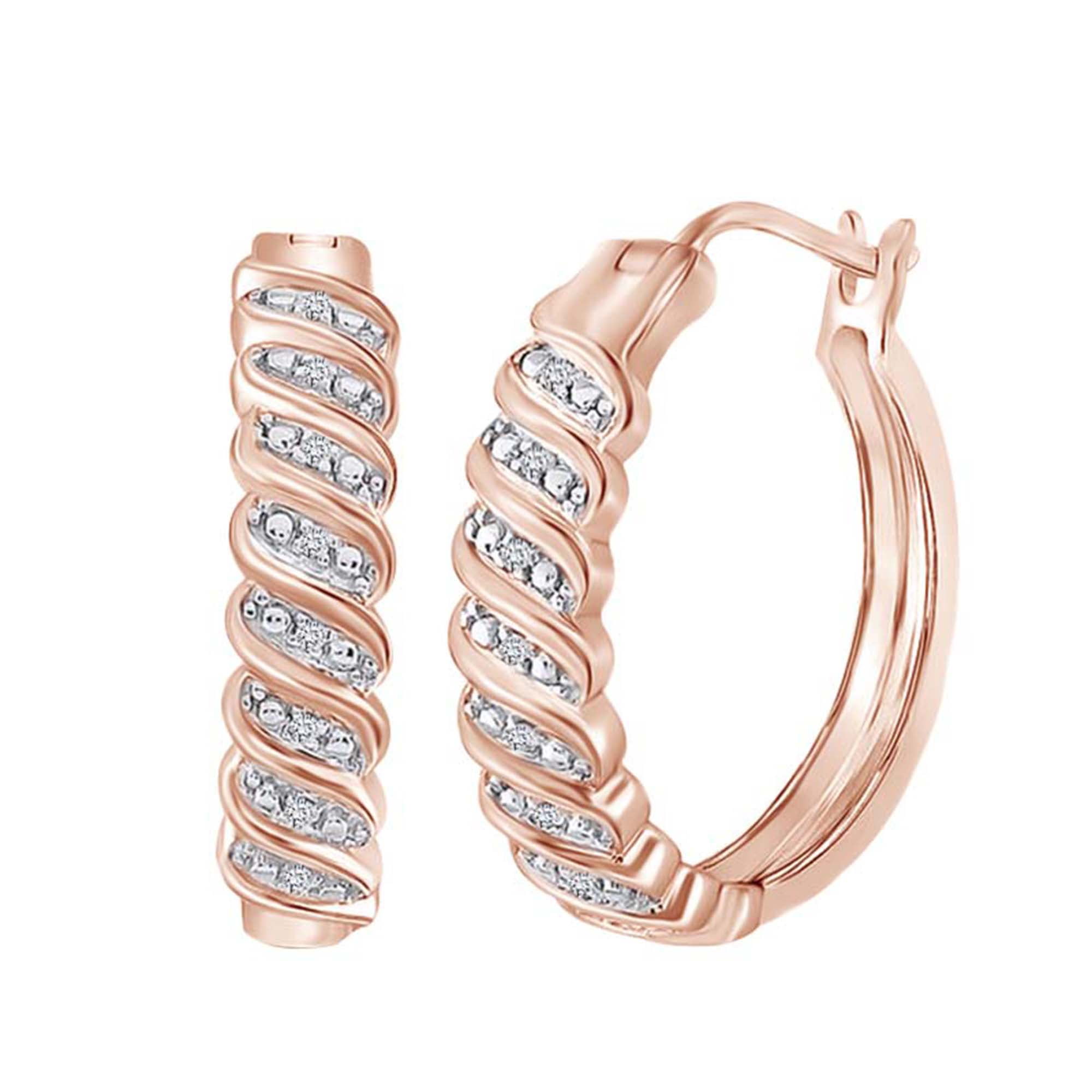 AFFY Round Shape White Natural Diamond Hoop Earrings In 14K Solid Rose ...