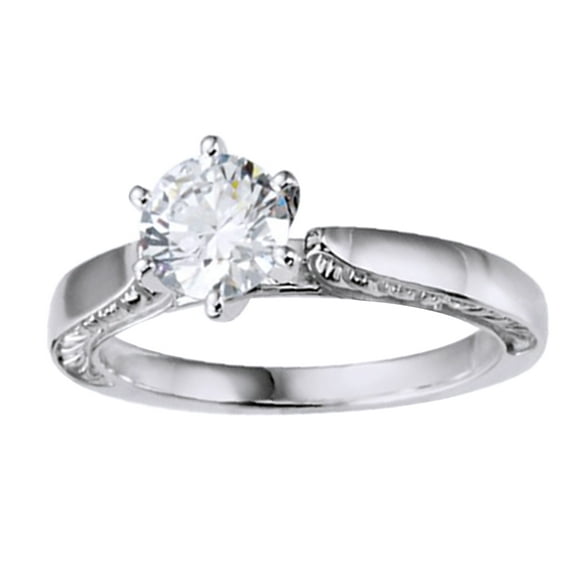 AFFY Round Shape White Natural Diamond Solitaire Engagement Ring In 10K ...