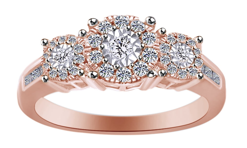 AFFY Round Shape White Natural Diamond Three Stone Cluster Engagement ...