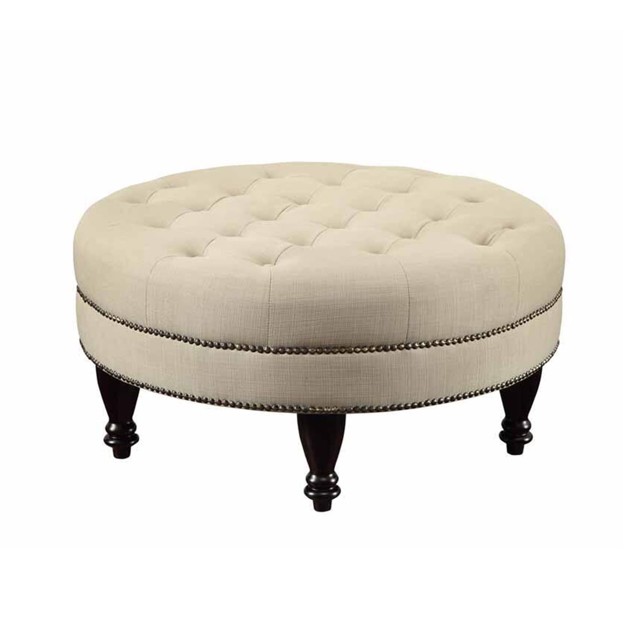 Round Shaped Fabric Ottoman with Nailhead Trim Gray - Saltoro Sherpi ...