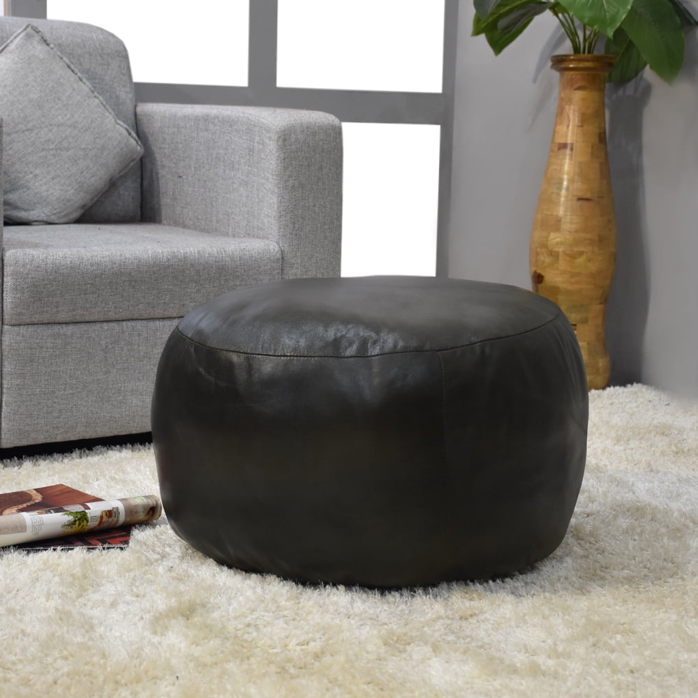 Round Shaped Goat Leather Handmade Eco-Friendly Green Pouf - Round ...