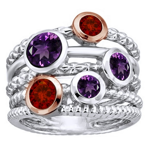 AFFY Round Shaped Simulated Amethyst & Simulated Garnet Two Tone ...