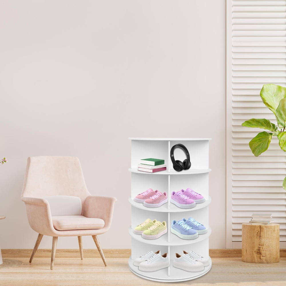 Round Shoe Rack 4-Tier, Freestanding Revolving Organizer for Hallway ...