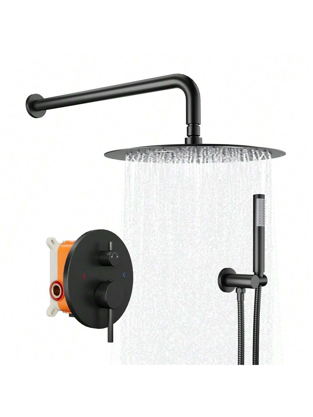 Round Shower System, 12 Inch Rainfall Shower Head With Handheld Combo ...