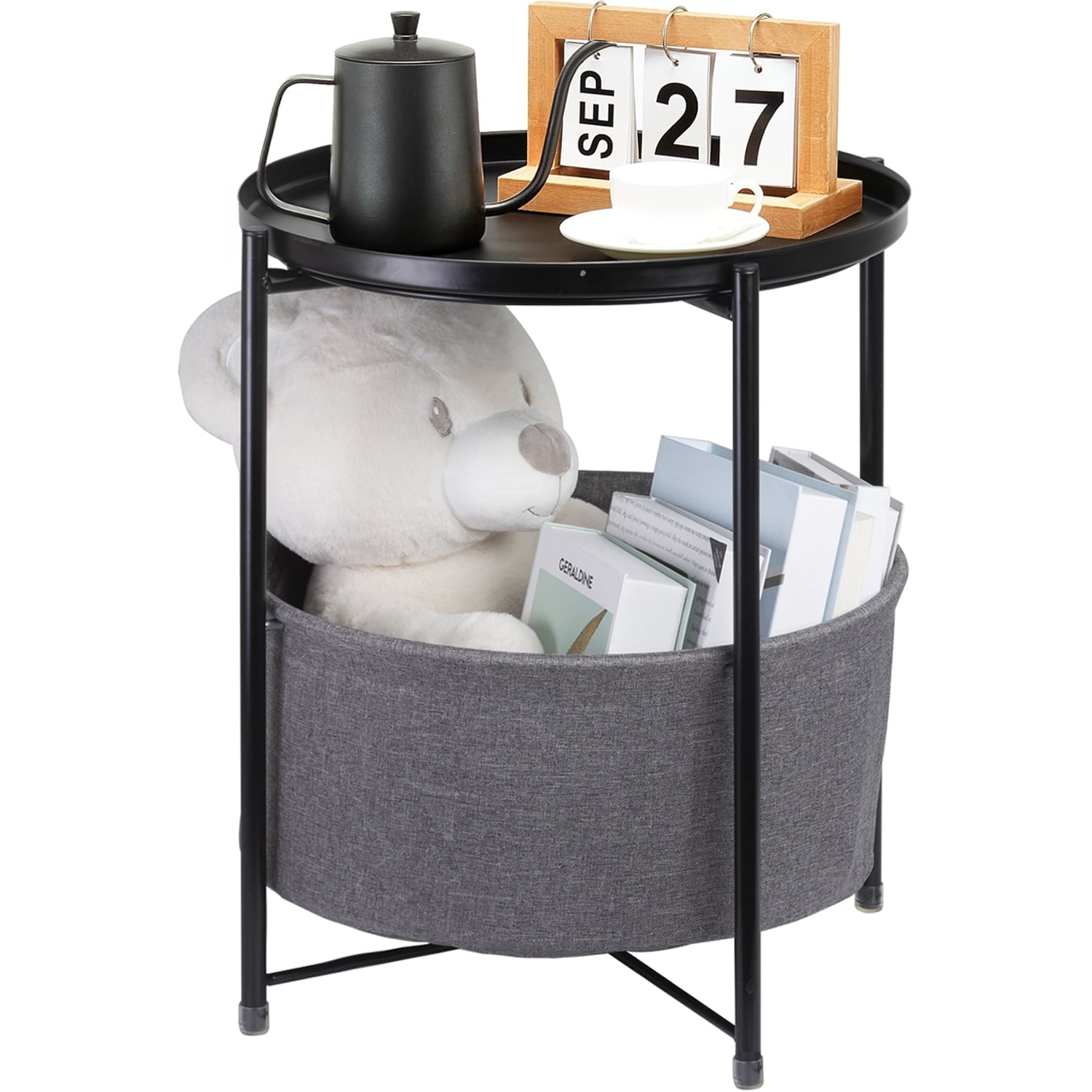 Walmart's Sturdy Black Round End Table with Extra Storage Space for ...