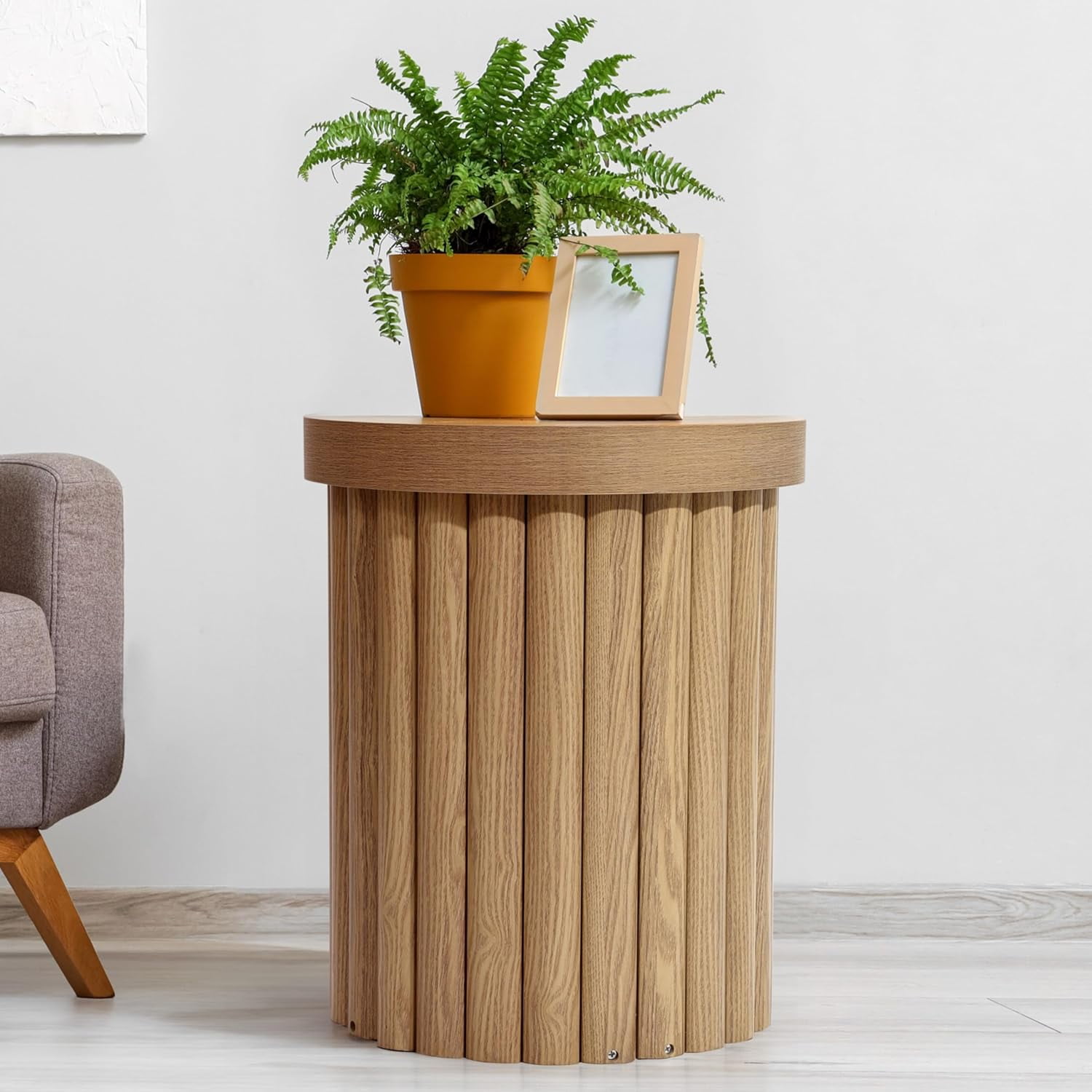 Round Side Table, 19" Fluted Small Side Table for Small Spaces, Mid ...