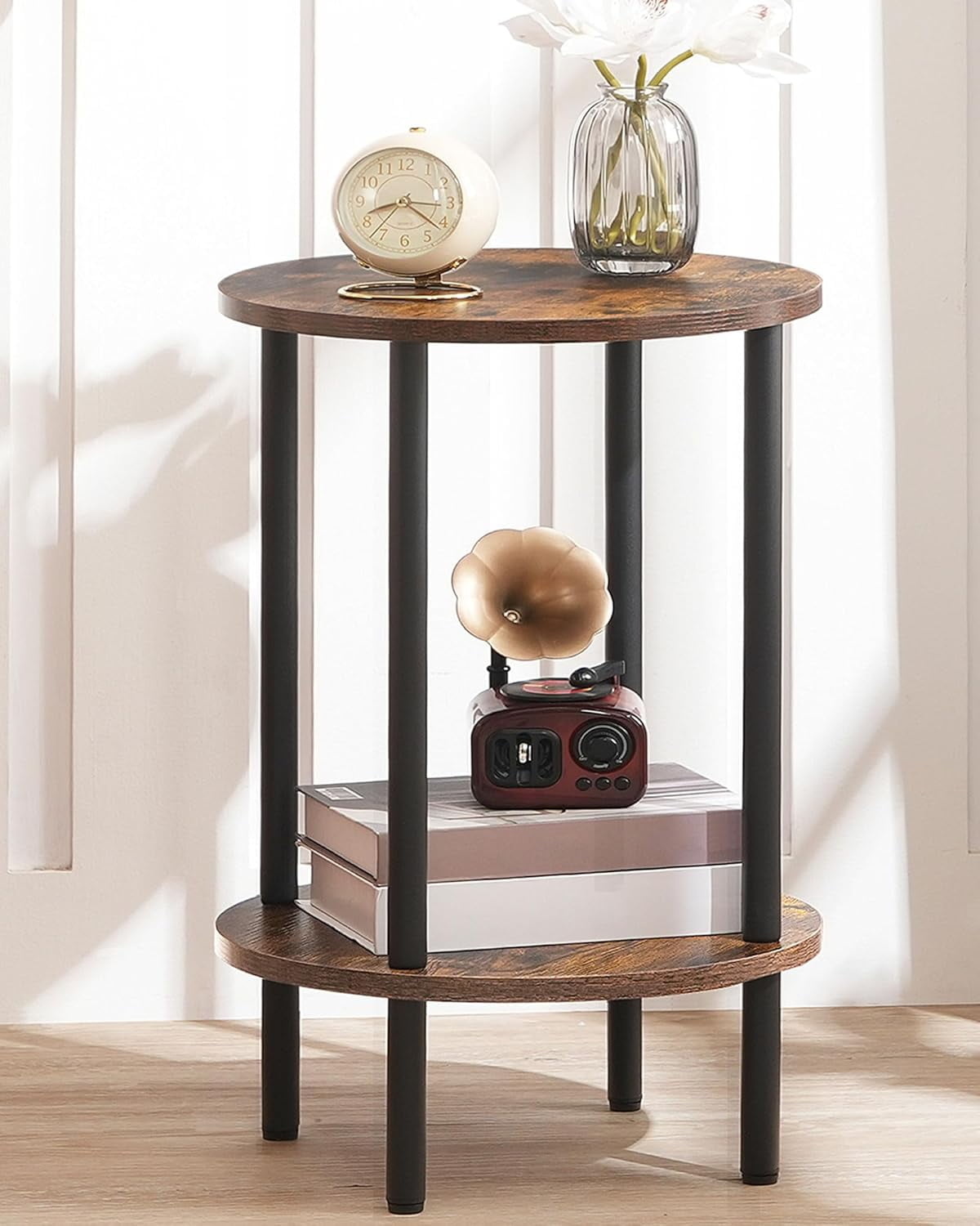 Round Side Table, 2-Tier End Table, Small Round Nightstand with Sturdy ...