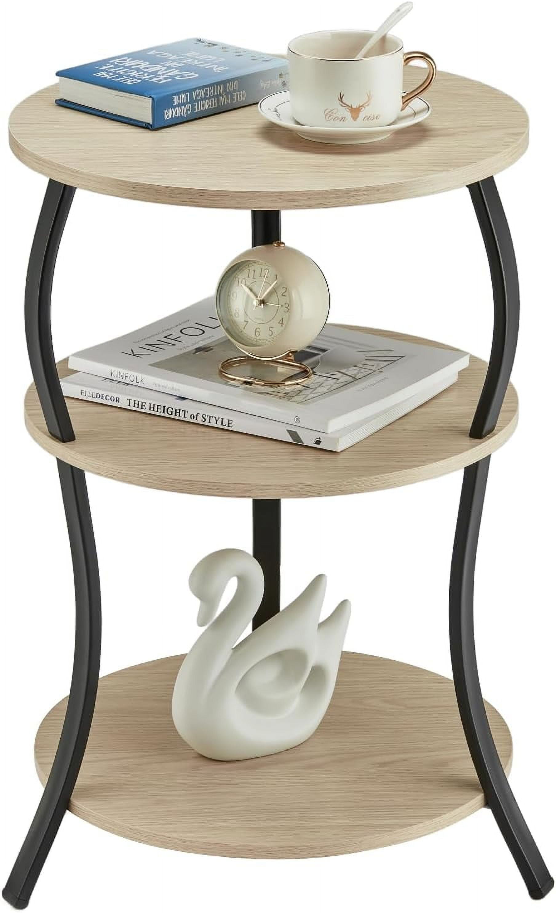 Round Side Table, 3-Tier Waist End Table with Storage Shelf, Side ...