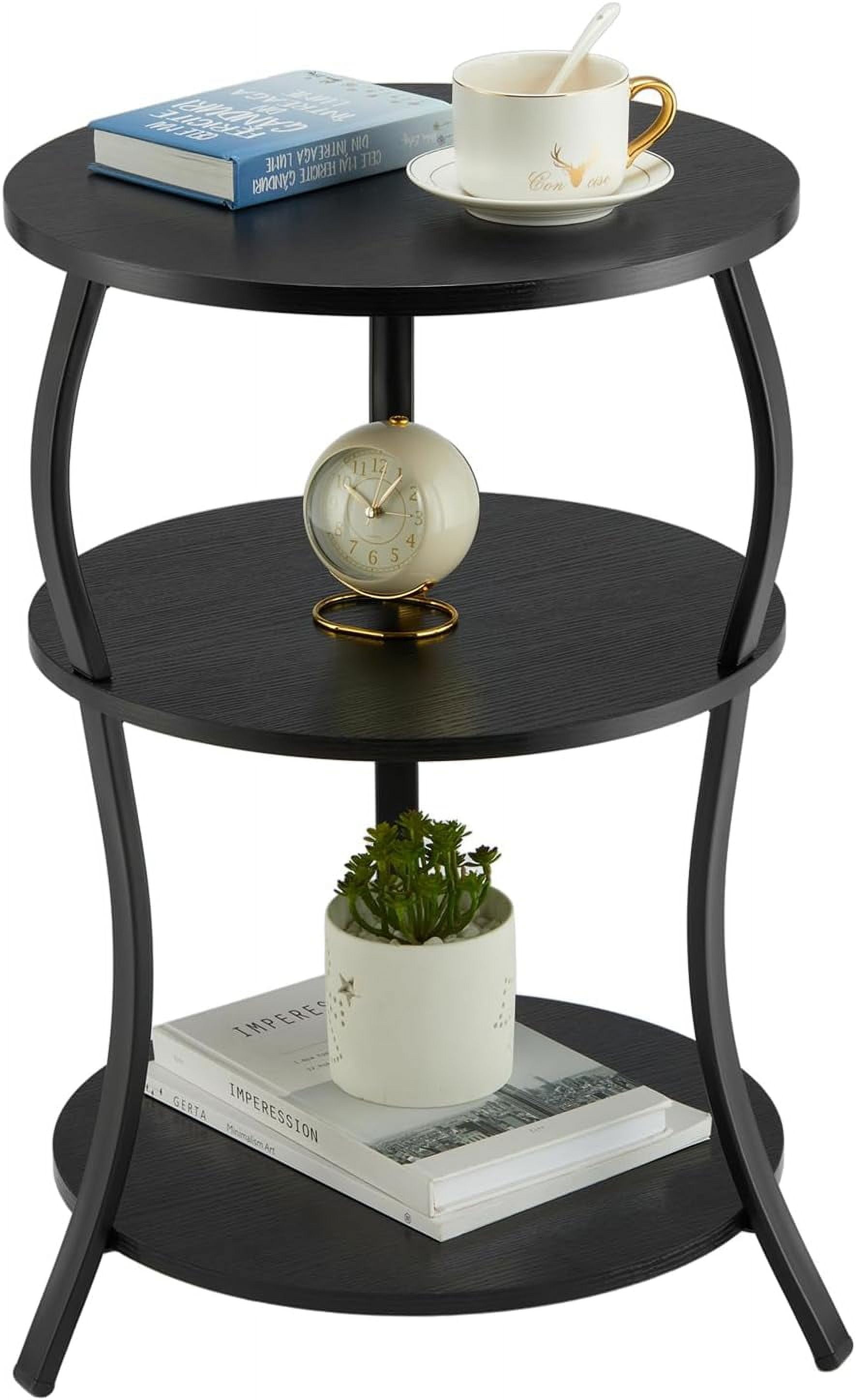 Round Side Table, 3-Tier Waist End Table with Storage Shelf, Side ...