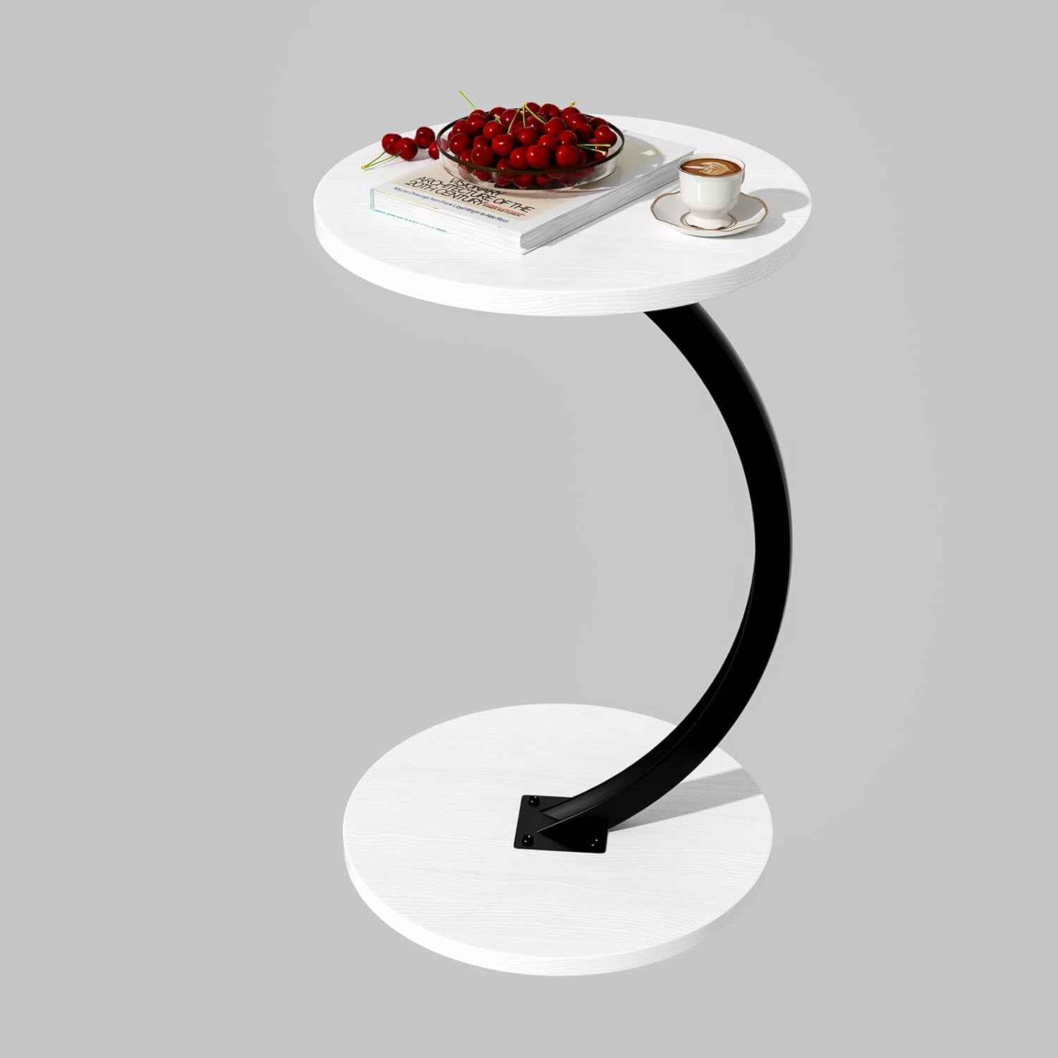 Round Side Table, C Shaped End Table for Couch, Sofa and Bed, Mid ...