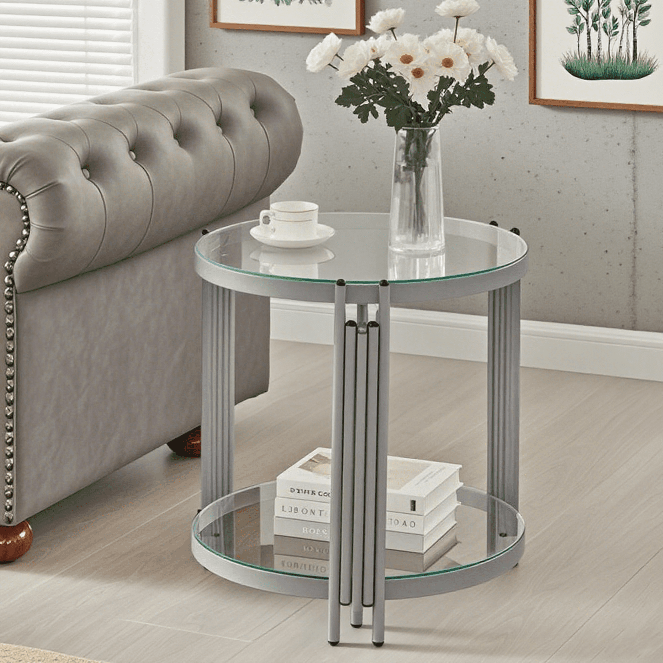 MRFMJ Modern Round Side Table with Glass Top, Small Accent Tables for ...
