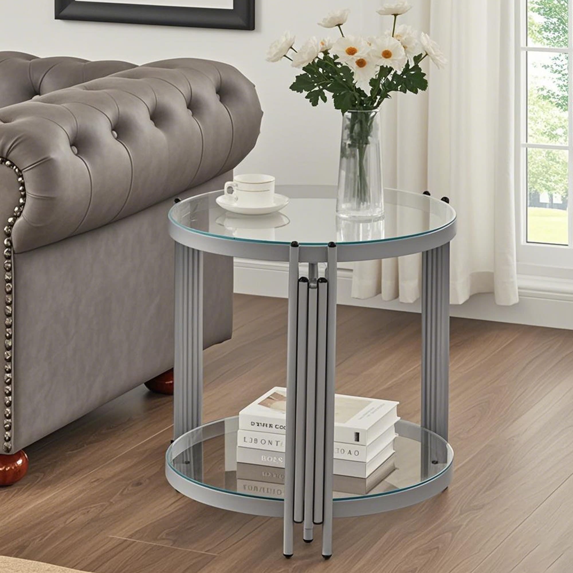 Modern Round Side Table with Glass Top, Small Accent Tables for Living ...