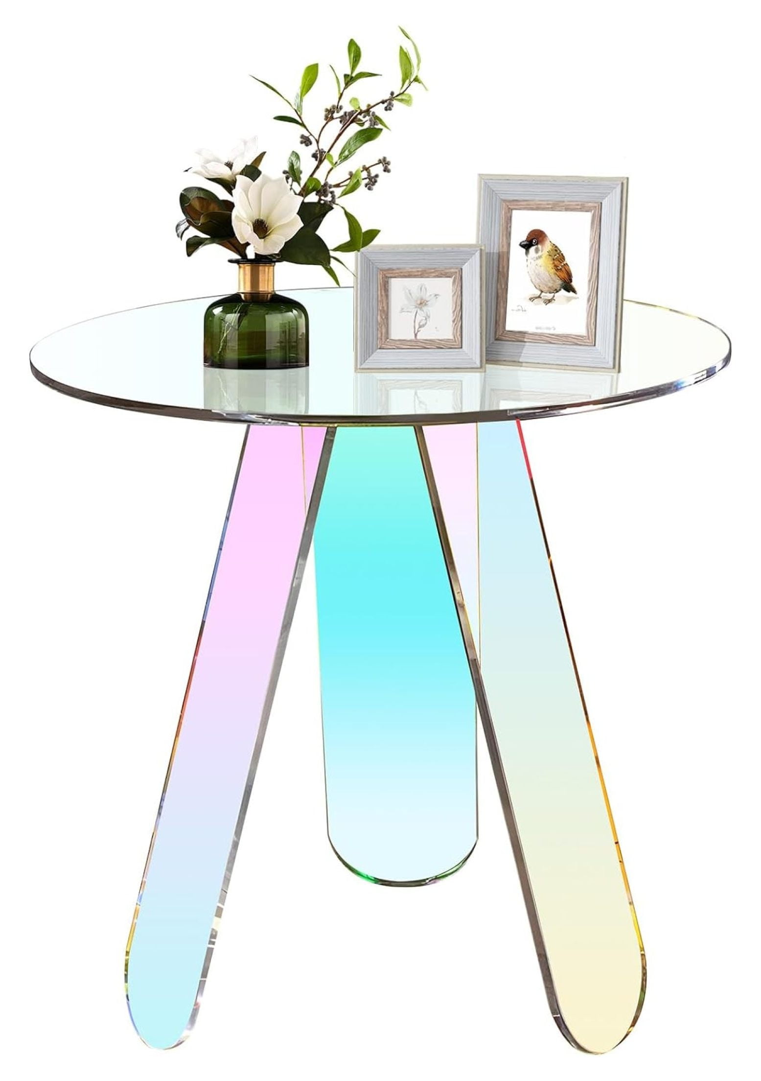 Round Side Table — Iridescent Night Stand,15.7" L X 15.7" W Circle Side ...