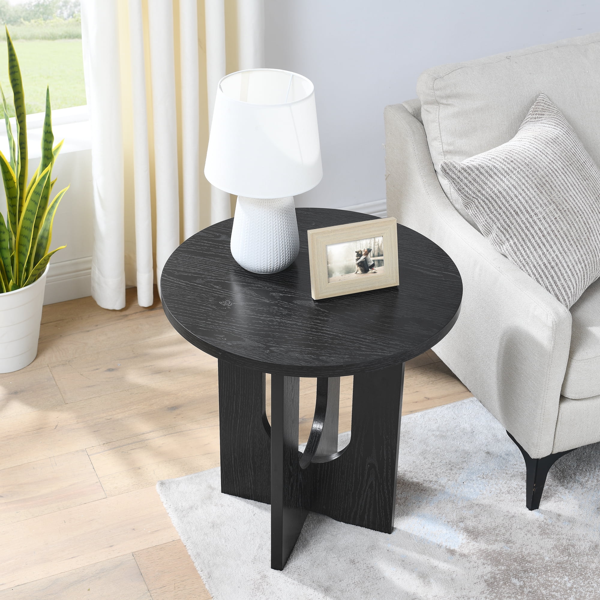 Round Side Table, Modern Bedside Table, Small Side Table with Cross ...