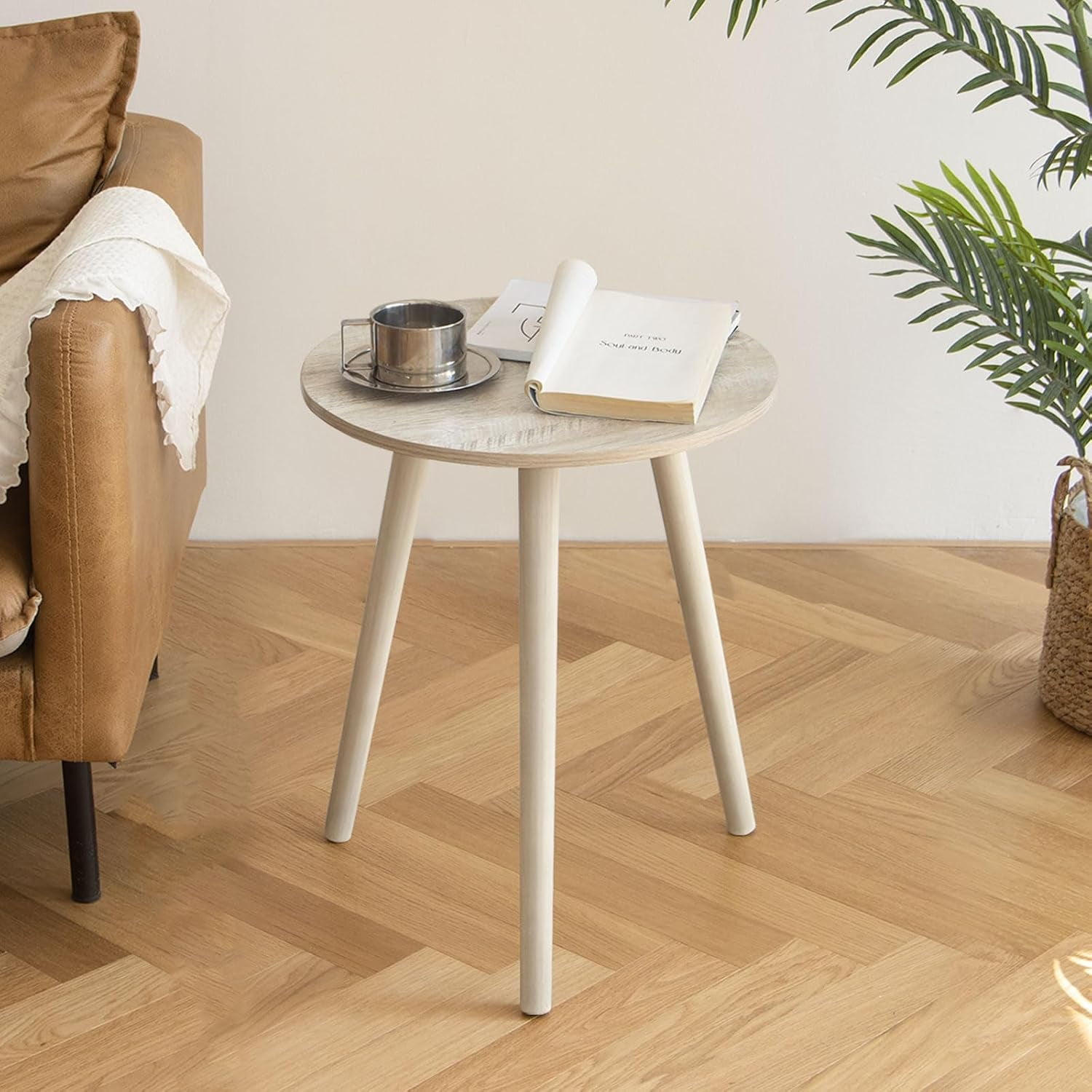 Round Side Table, Modern Small End Table for Living Room, Wood Accent ...