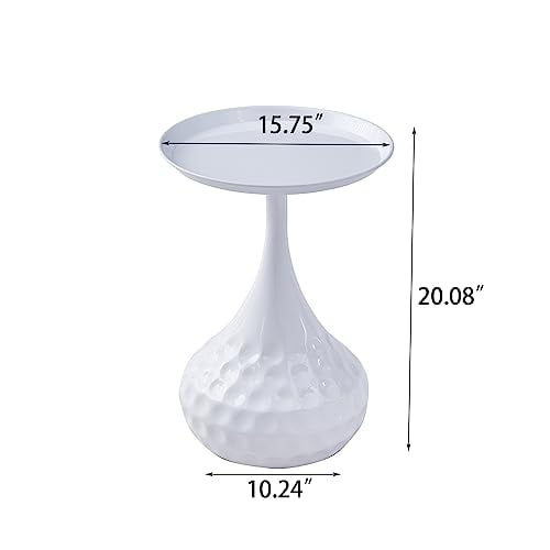 Round Side Table, Modern Small Sofa Table, White Vase Shaped Metal ...