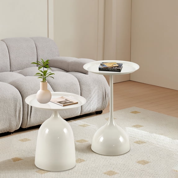 Round Side Table Set of 2, Modern Side Table With Raised Edges, Metal ...