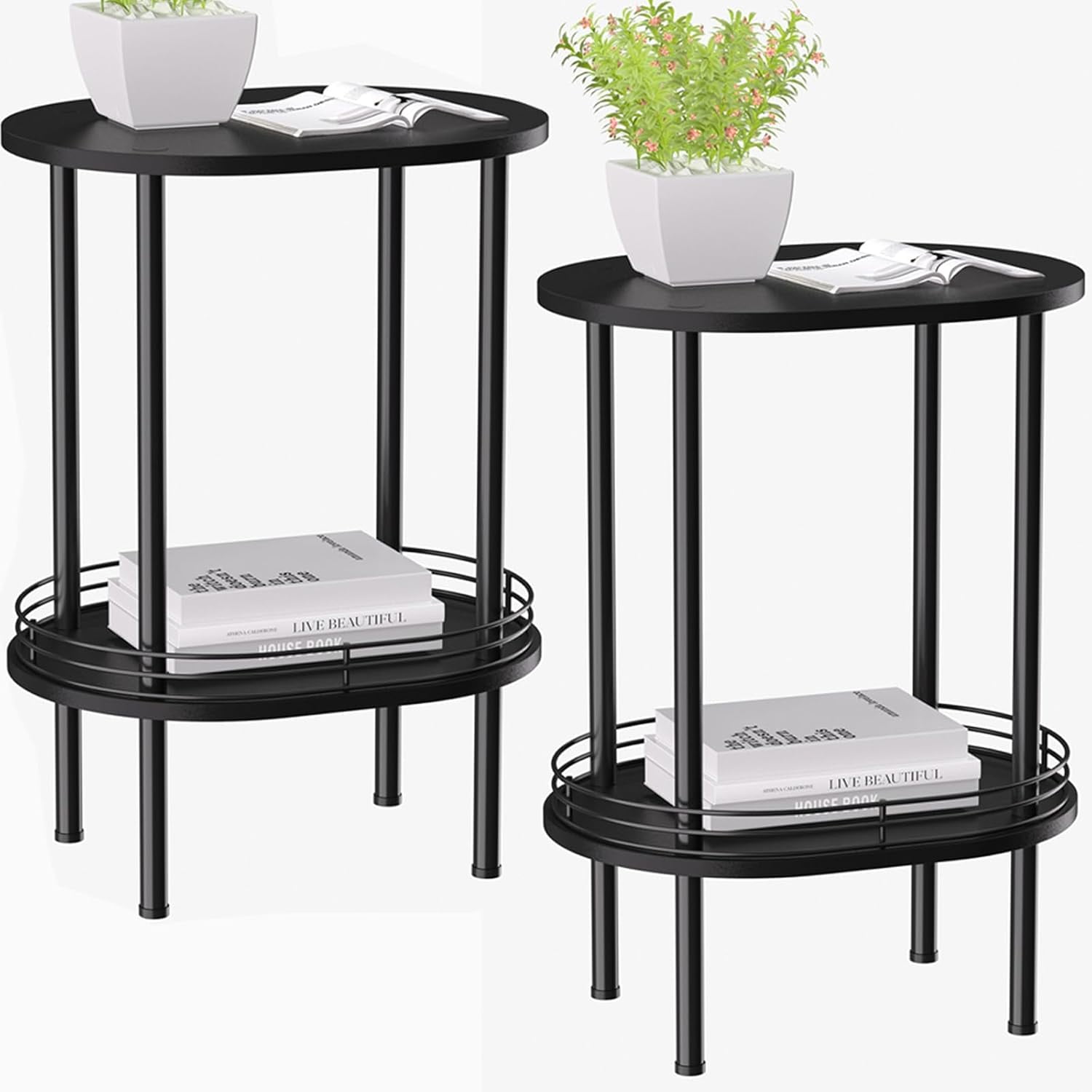 Small Round Side Table Set of 2,Bedside Table with Storage, Morden ...