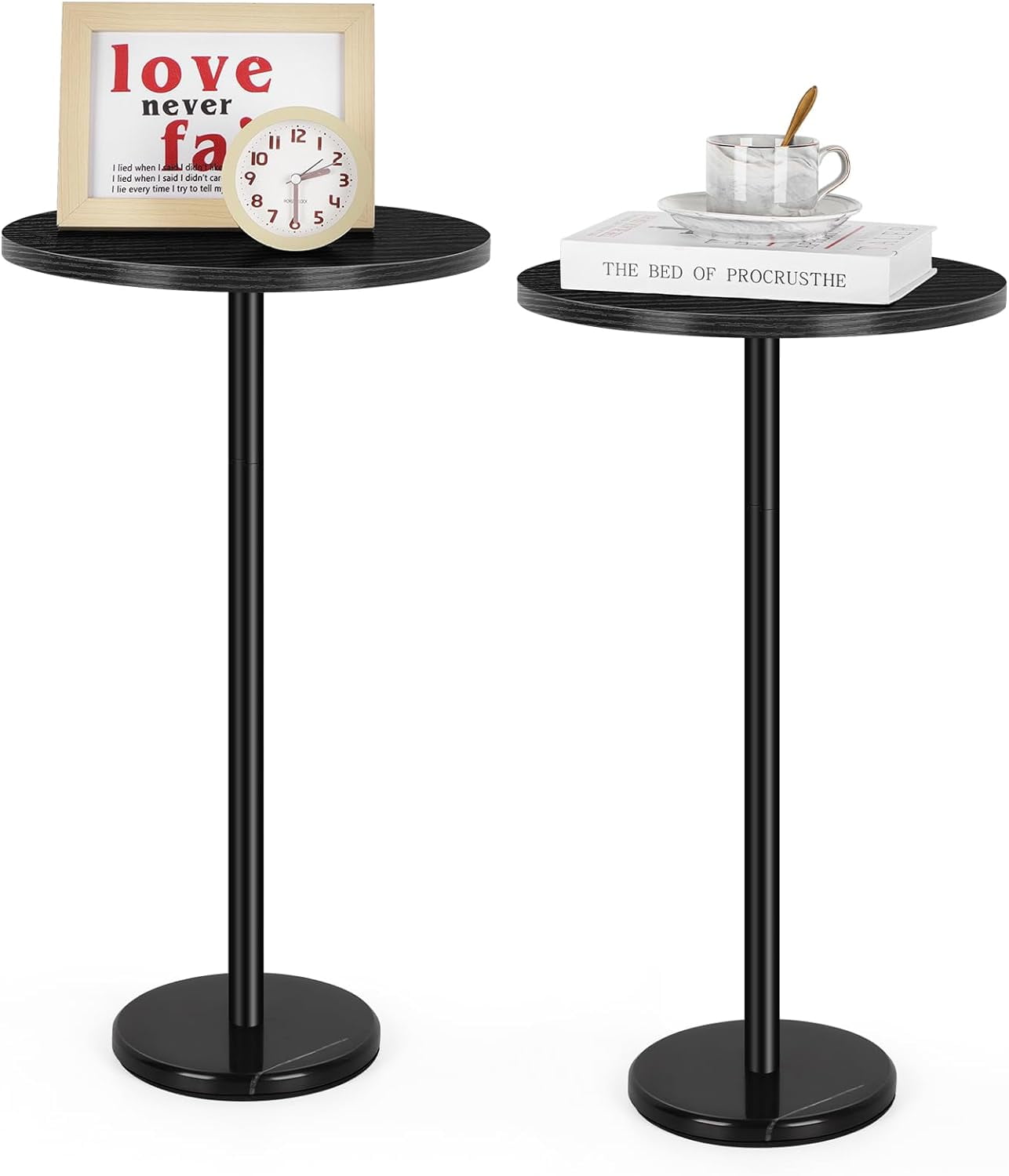 Round Side Table Small End Table Set of 2 Black Round Coffee Table ...