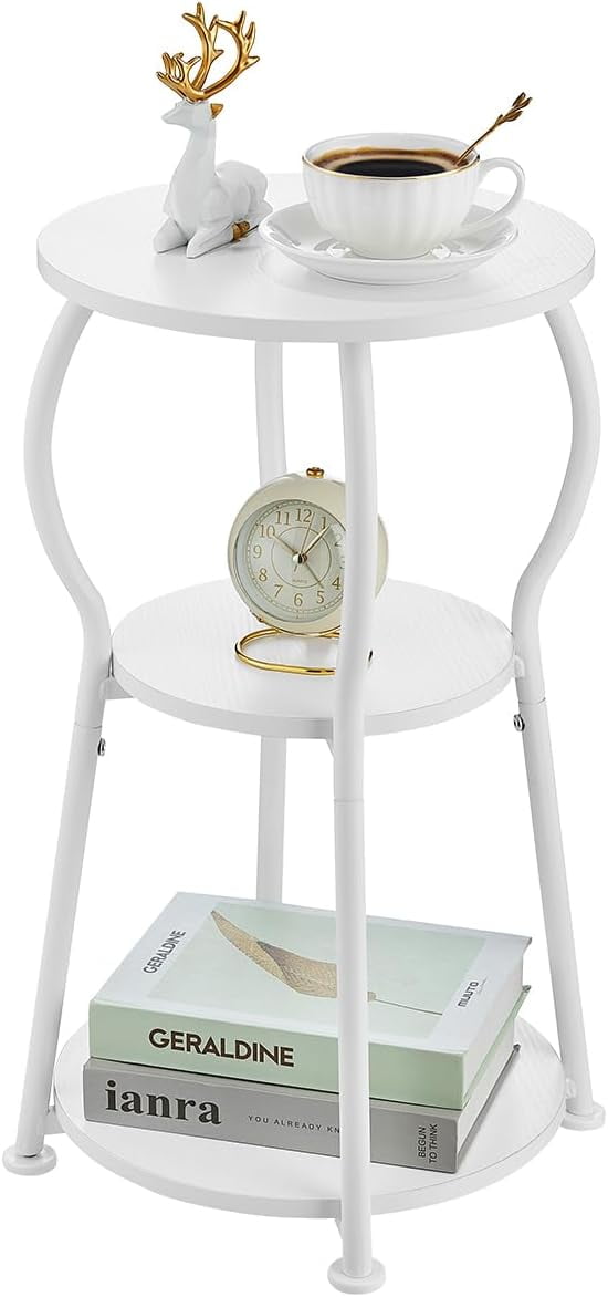 Round Side Table for Small Spaces, 3-Tier Wood Bedside Table, Round End ...