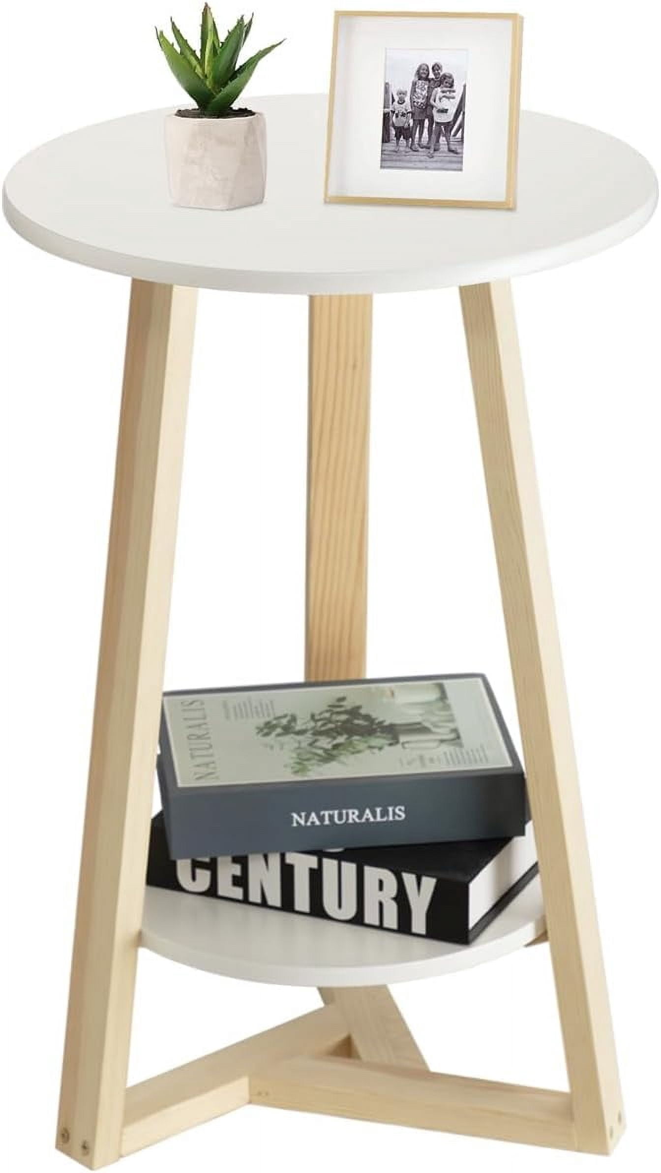 Round Side Table, Two-Tier White Side Table for Living Room, Bedroom ...