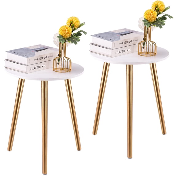 Round Side Table White Bedside Table Coffee End Table for Bedroom ...