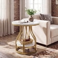 Tribesigns Round Side Table, 2-Tier End Table with Storage, White Gold ...
