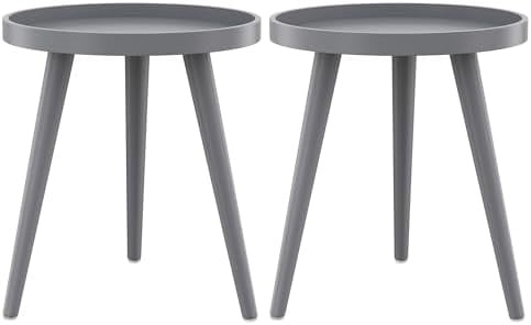 Round Side Table, White Tray Nightstand Coffee End Table for Living ...